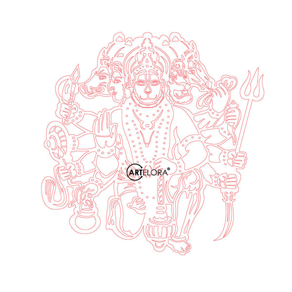 2D Modern Art Panchmukhi Hanuman Ji Laser cutting – ArtElora